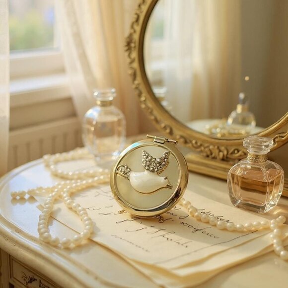 Monet | Accessories | Monet Compact Mirror Gold Tone Dark Crystal ...